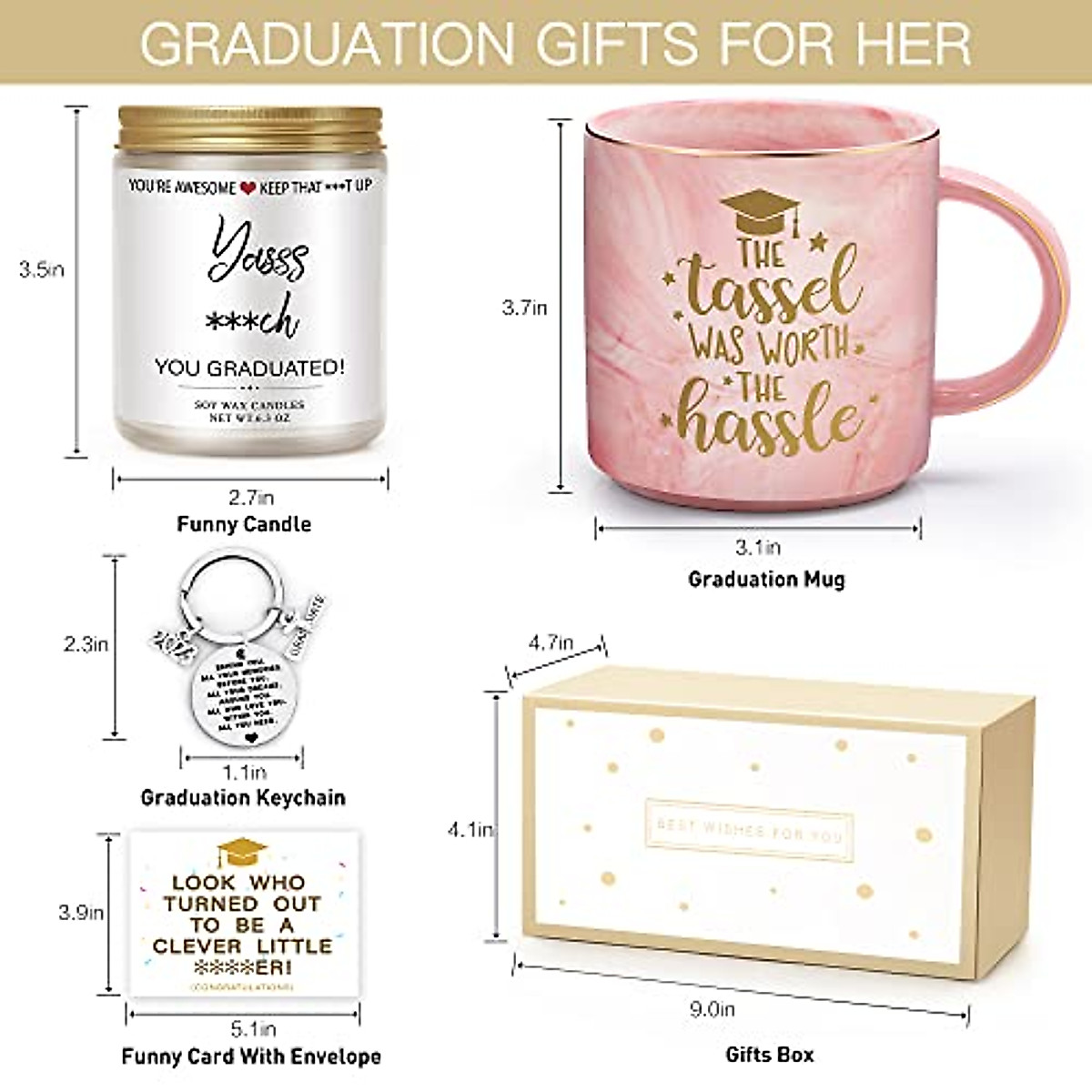 Graduation Gifts for Her 2023,Graduation Gifts The Tassel was Worth The Hassle-Graduation Coffee Mug Candles Keychain Set-College Student Gifts New Job Gift Graduated Women Congratulations Gifts