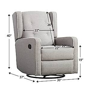 CANMOV Swivel Rocker Recliner Chair, Rocking Chair Nursery Glider Recliner, Manual Glider Chair for Nursery (Gray)