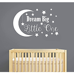 Dream Big Little One Wall Decal, Nursery Wall Decal, Nursery Decor, Nursery Wall Quote, Quote Decal, Removable Vinyl Wall Stickers for Baby Kids Boy Girl Bedroom Nursery Decor A34 (Big, White)