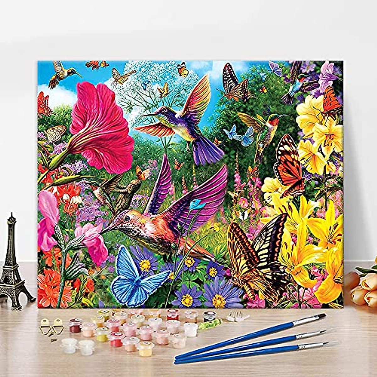 Paint by Number Birds, Natural Scenery Adults Painting by Numbers, Butterfly and Flowers DIY Paint by Number Kit for Adults Kids Students Beginner, Oil Painting Arts Wall Decoration 16X20 Inch