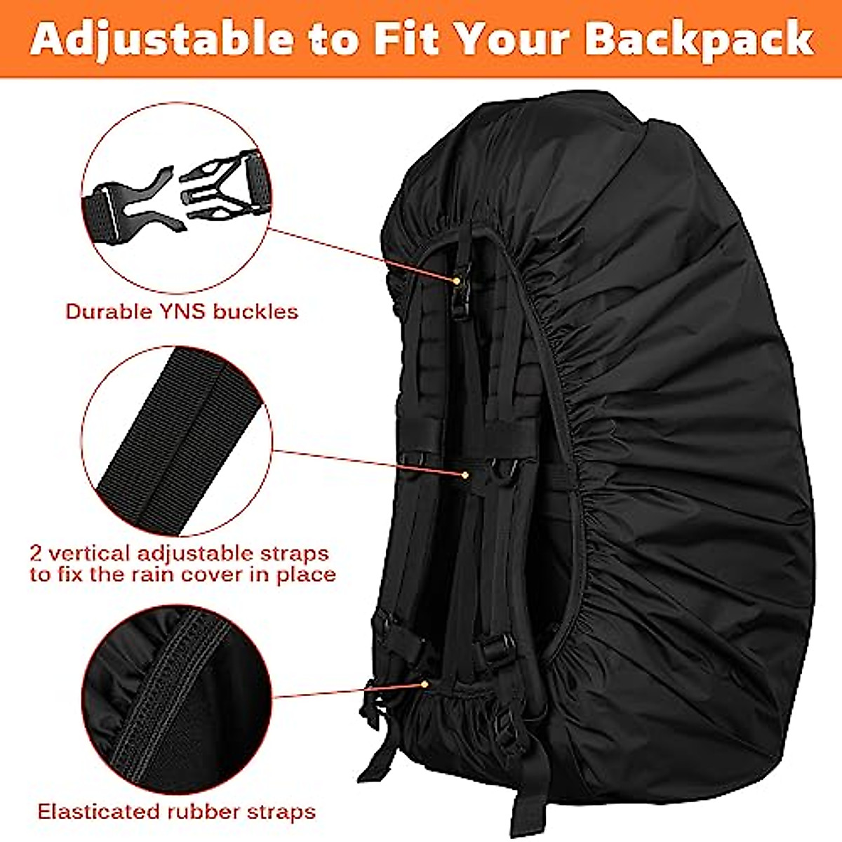 BQA Backpack Rain Cover Waterproof Rating 5000mm with Adjustable Anti Slip Buckle Strap Upgraded Coating Reinforced Inner Layer, Integrated Carry Pouch Design for (10-70L) Hiking Camping Traveling