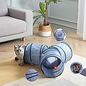 SunStyle Home Cat Tunnels for Indoor Cats 3 Way Play Toy Kitty Tunnel Peek Hole Toy with Ball for Cat Tube Fun for Rabbits Kittens and Dogs