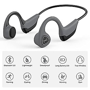 swimaudios Bone Conduction Bluetooth Headphones, Open Ear Bone Headphones, Wireless Conduction Headphones with Mic for Running, Bicycling, Hiking, Yoga - Grey