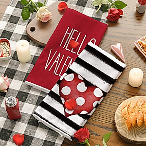 Artoid Mode Stripes Heart Hello Valentine Kitchen Towels Dish Towels, 18x26 Inch Seasonal Anniversary Valentine's Day Decoration Hand Towels Set of 2
