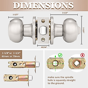 Probrico 8 Pack Interior Privacy Door Knobs Keyless Door Lock Lockset Round Doorknobs in Satin Nickel Door Locks for Bedrooms and Bathrooms Adjustable Latch Backset