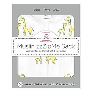 SwaddleDesigns Cotton Muslin Sleeping Sack, Mommy & Baby Giraffe, Yellow, Medium 6-12 Months, Wearable Blanket with 2-way Zipper