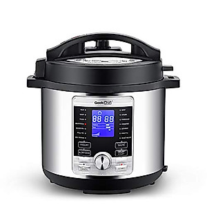 Geek Chef 6 Qt 17-in-1 Multi-Use Electric Pressure Cooker Stainless Steel Inner Pot Programmable LCD Display Digital Slow Cooker, Rice Cooker, Yogurt Maker, Egg Cooker, Sauté, Steamer, Warmer