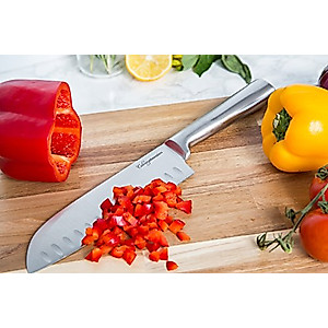 Knife Block Set - 17 Pieces - Includes Solid Wood Block, 6 Stainless Steel Kitchen Knives, Set of 8 Serrated Steak Knives, Heavy Duty Poultry Shears, and a Carbon Steel Sharpening Rod