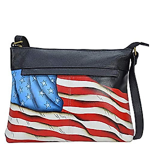 Anna by Anuschka Women s Anna Handpainted Anuschka Women Genuine Leather Medium Crossbody Handbag Hand Painted Exterior Stars and Stripe, Stars Stripes Black, One Size US