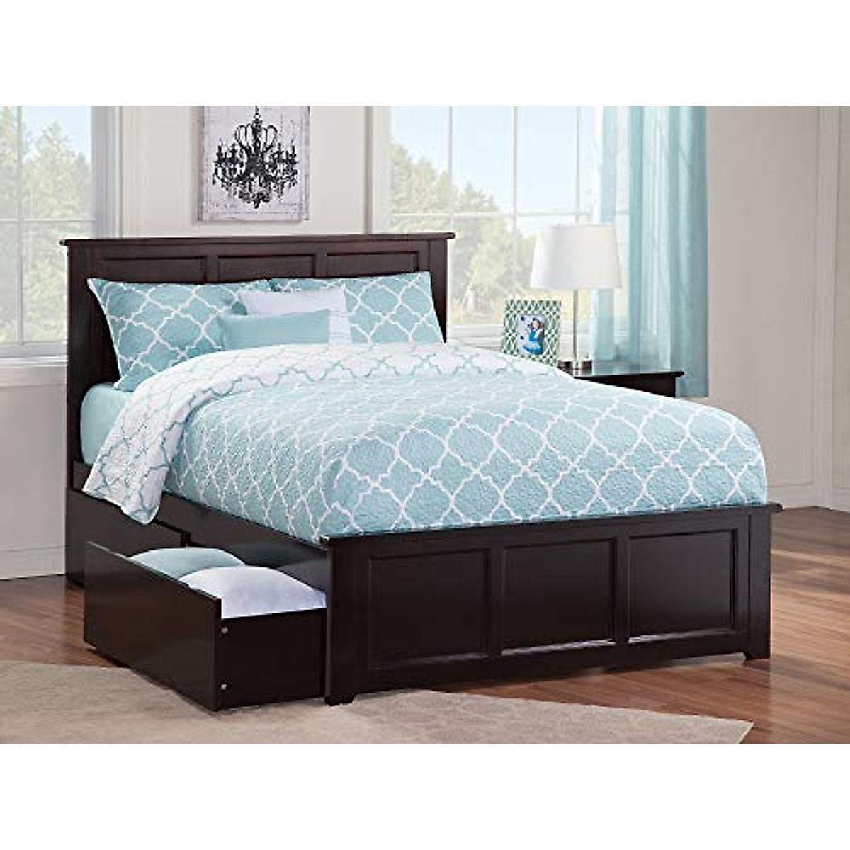 Atlantic Furniture AR8636111 Madison Platform Bed with Matching Foot Board and 2 Urban Bed Drawers, Full, Espresso