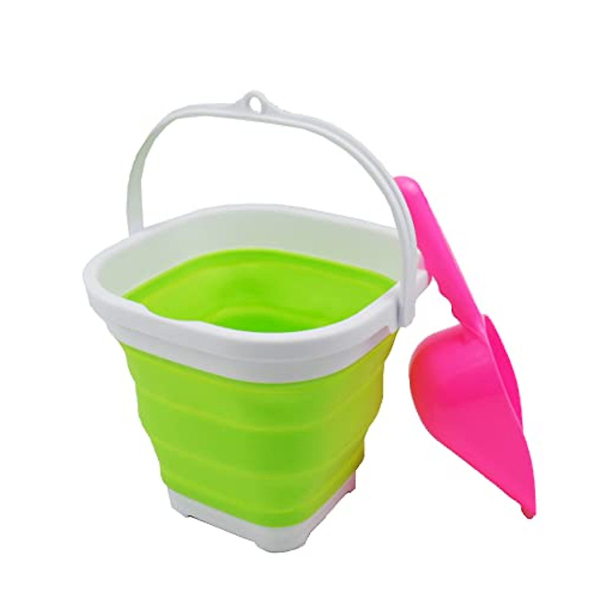 SAMMART 2.6L (0.68 Gallon) Super Mini Sqare Collapsible Plastic Bucket - Foldable Square Tub - Portable Fishing Water Pail - Space Saving Outdoor Waterpot (Marine Blue + Grass Green)