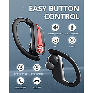 Bluetooth Earbuds 5.3 Sports Wireless Earbuds with Earhooks 2023 NEW Bluetooth Wireless Headphones Over-Ear 120H Playtime with Dual LED Display Red Earphones Deep Bass Bluetooth Ear buds for Workout