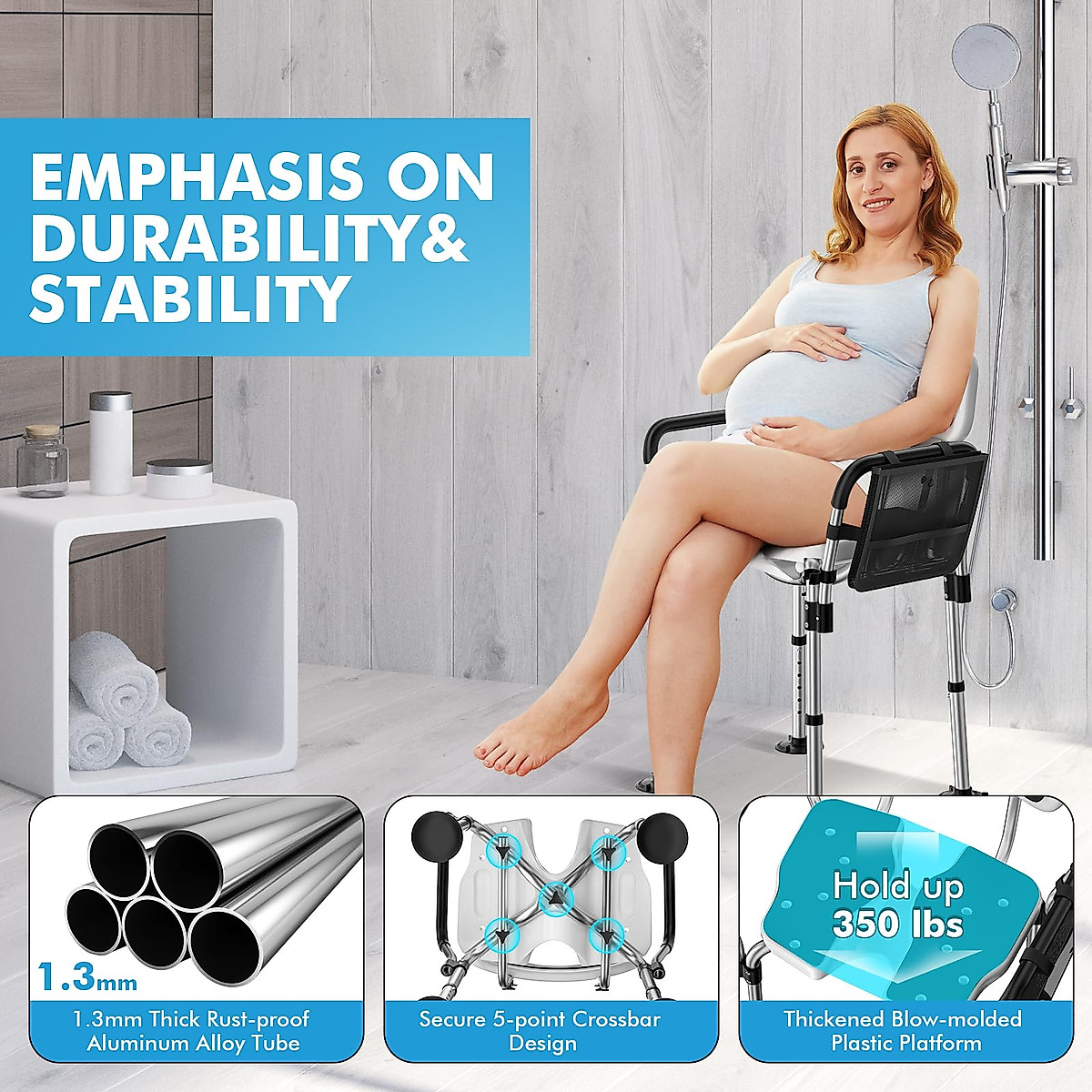 FORTEMOTUS Step Stool with Handle with Shower Chair for Inside Shower - U-Shape Seat Heavy Duty Shower Chair