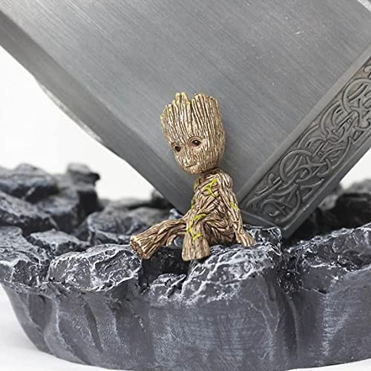 PVC Statue Groot in for Kids Home Decor Miniature Fairy Garden Sitting Groot Figurine, Brown