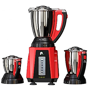 EconoHome Mixer Grinder - Electric Mixer Grinder for Asian Cooking, Food Prep - Includes Liquidizing Jar, Dry & Wet Grinder Jar, Chutney Jar, Lids & Spatula - 750W Motor, Stainless Steel 304 Blades