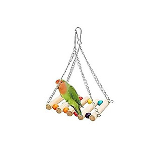 Allazone 14 PCS Bird Parrot Toys, Bird Perch Toys Hanging Bell Pet Bird Cage Hammock Swing Toy Wooden Chewing Toy for Conures, Love Birds, Small Parakeets Cockatiels, Macaws