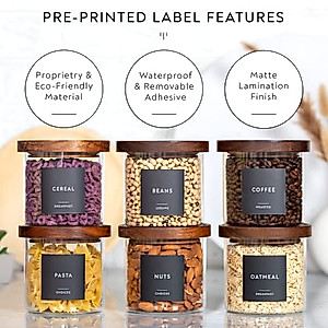 Laramaid 22oz 6Pack Glass Jars Set with Minimalist Pantry Labels, Round Pantry Jars with Brown Acacia Lids and Vinyl Customized Sticker Labels, Food Storage Containers for Home, Kitchen and Pantry
