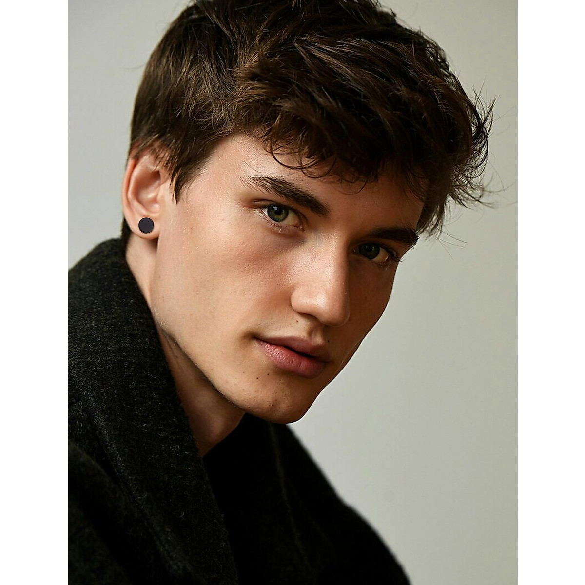 FIBO STEEL Stainless Steel Black Stud Earrings for Men Women, 8mm