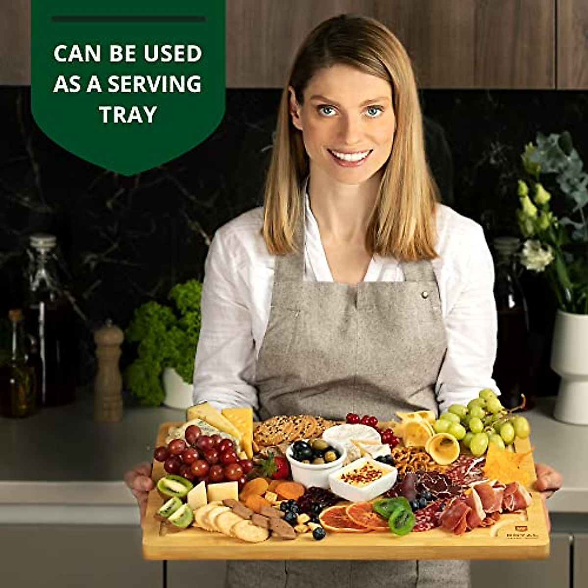 Bamboo Cutting Boards for Kitchen - Kitchen Chopping Board for Meat (Butcher Block) Cheese and Vegetables | Wooden Cutting Board Heavy Duty Serving Tray with Handles (XXL, 20 x 14")