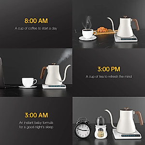 Seoukin Beige White Electric Gooseneck Kettle with 7 Variable Presets, Best Gift For Pour Over Coffee Kettle&Electric Tea Pot, 100% Stainless Steel Water Boiler With Temperature Control, Beige White