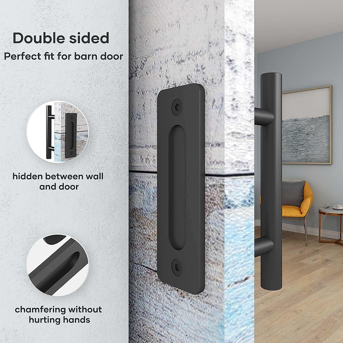 EaseLife 10" Sliding Barn Door Handles and Pulls, Rustic Double Sided Hardware Set, Heavy Duty, Matte Black Powder Coated Finish, Easy Install