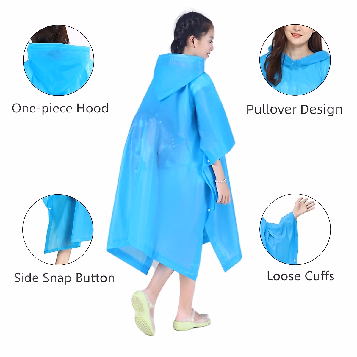 YUNLOVXEE Rain Poncho Raincoats for Kids Reusable - 2 Pack EVA Waterproof Rain Coat with Hood Rain Jacket for Boys Girls (US, Alpha, One Size, Regular, Pink+Blue)