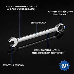 XJX 24PCS Ratcheting Combination Wrench Set | SAE & Metric | 12 Point | 1/4”to 7/8” and 8-19mm | CR-V Steel | Ratchet Wrenches Set with Portable Roll-Up Pouch