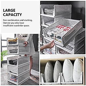 8 Pcs Stackable Storage Drawers Closet Organizers and Storage Foldable Closet Organizers Plastic Folding Box Shelves Collapsible Bin Baskets Container for Wardrobe Bathroom (White)