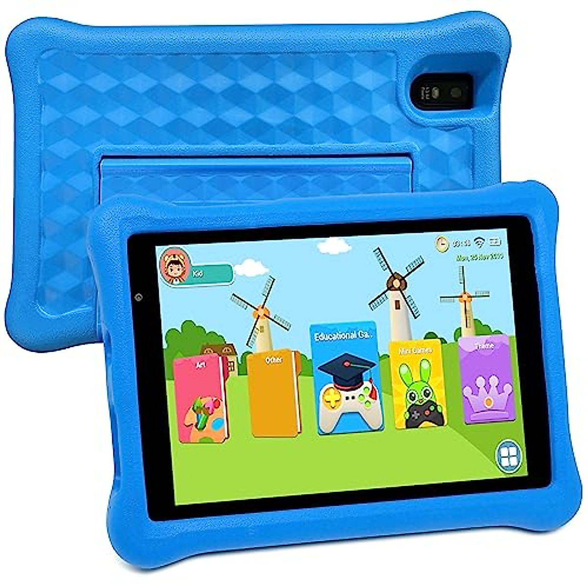 dxmart 32GB,Kids Tablet 8 inch Android 10.0 2GB RAM Quad Core 1280×800 IPS Display Parental Control Kids App Pre-Installed GMS Dual Cameras Kid-Proof Case YouTube Neflix (Blue)