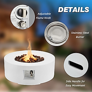 ECOTOUGE Outdoor Propane Firepit Table Set, 30 Inch Auto-Ignition Round Gas Fire Pit, 50,000 BTU Steel Fire Table w/Weather-Resistant Pit Cover, Lava Rocks, No Tank Holder, White