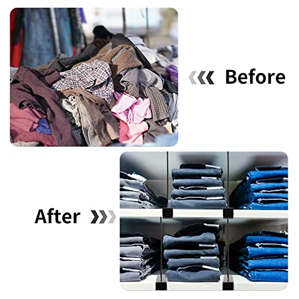 HAVIGET Acrylic Shelf Dividers for Closet Organization - Cabinet and Bookshelf Organizer for Shirt, Handbag, Sweater, Purse and Books - Plastic Separator in Kitchen, Bedroom, Garage (Black, 8 Packs)