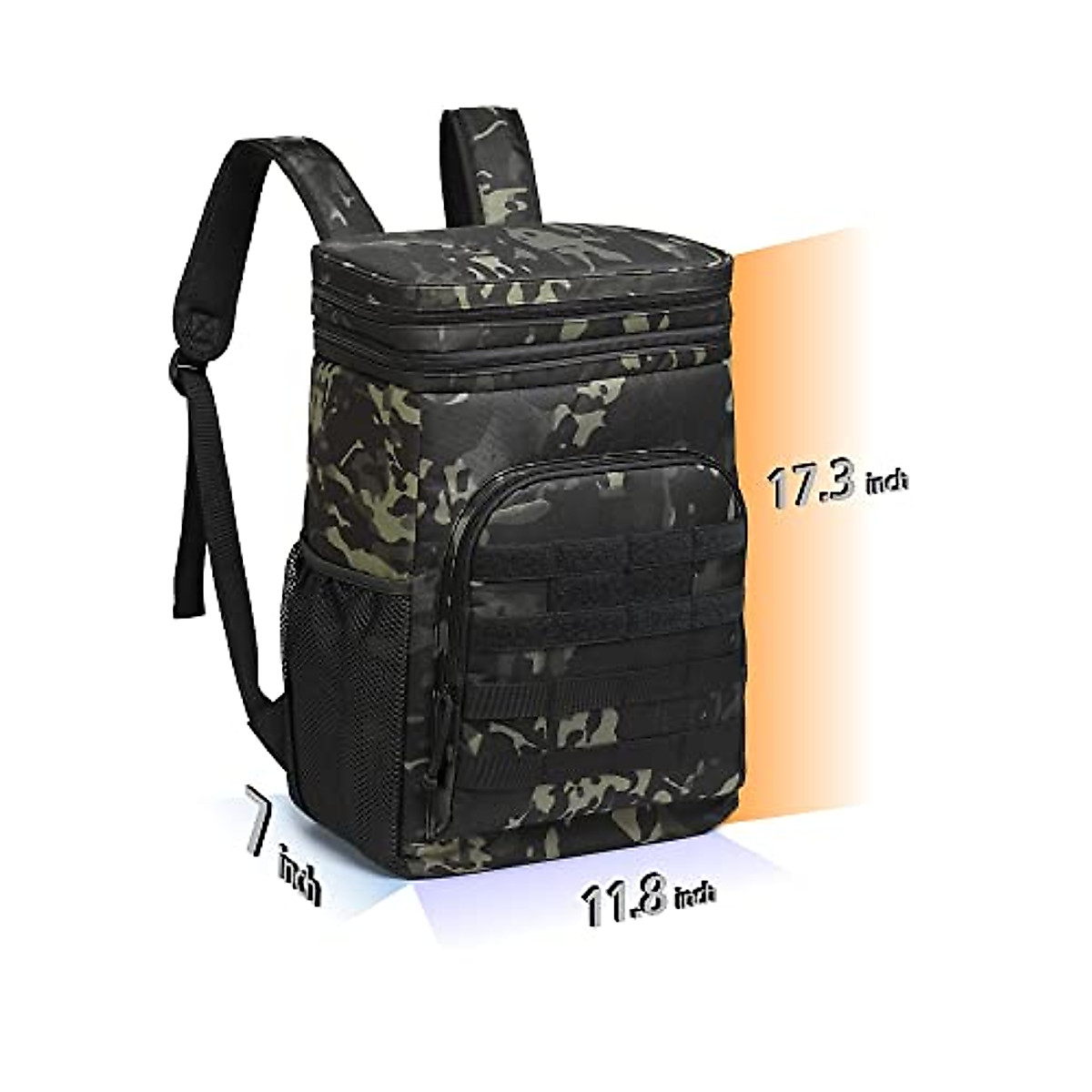 Cooler Backpack Insulated Waterproof Leak Proof - TACTICISM Lunch Backpack for Men 33 Cans MOLLE Soft Sided Protable Cooler Bag for Work Beach Camping Fishing Hiking Picnic Kayaking Gear, Black Camo