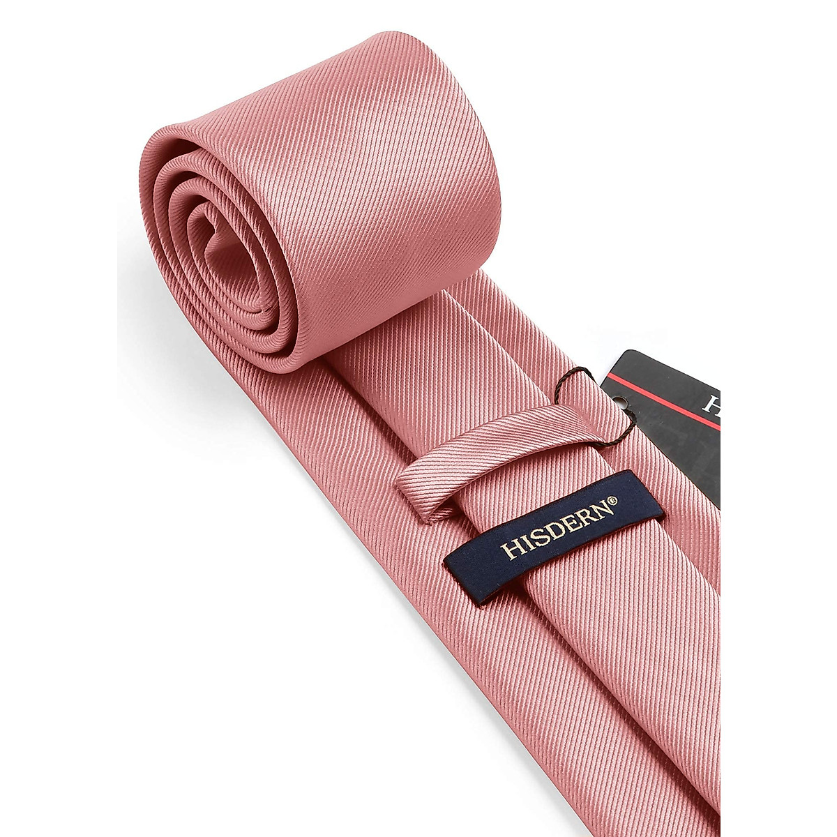 HISDERN Mens Blush Pink Ties for Men Business Wedding Rose Gold Woven Silk Ties and Pocket Square with Neckties Clip Set Formal Solid Stain Tie