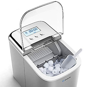 COSTWAY Countertop Ice Maker, 26LBS/24H with Self-Clean Function, LCD Display, 9 Bullet Ice/ 7 Mins, Portable and Compact Ice Machine with Ice Scoop, for Homes, Offices, Bars, Stainless Steel