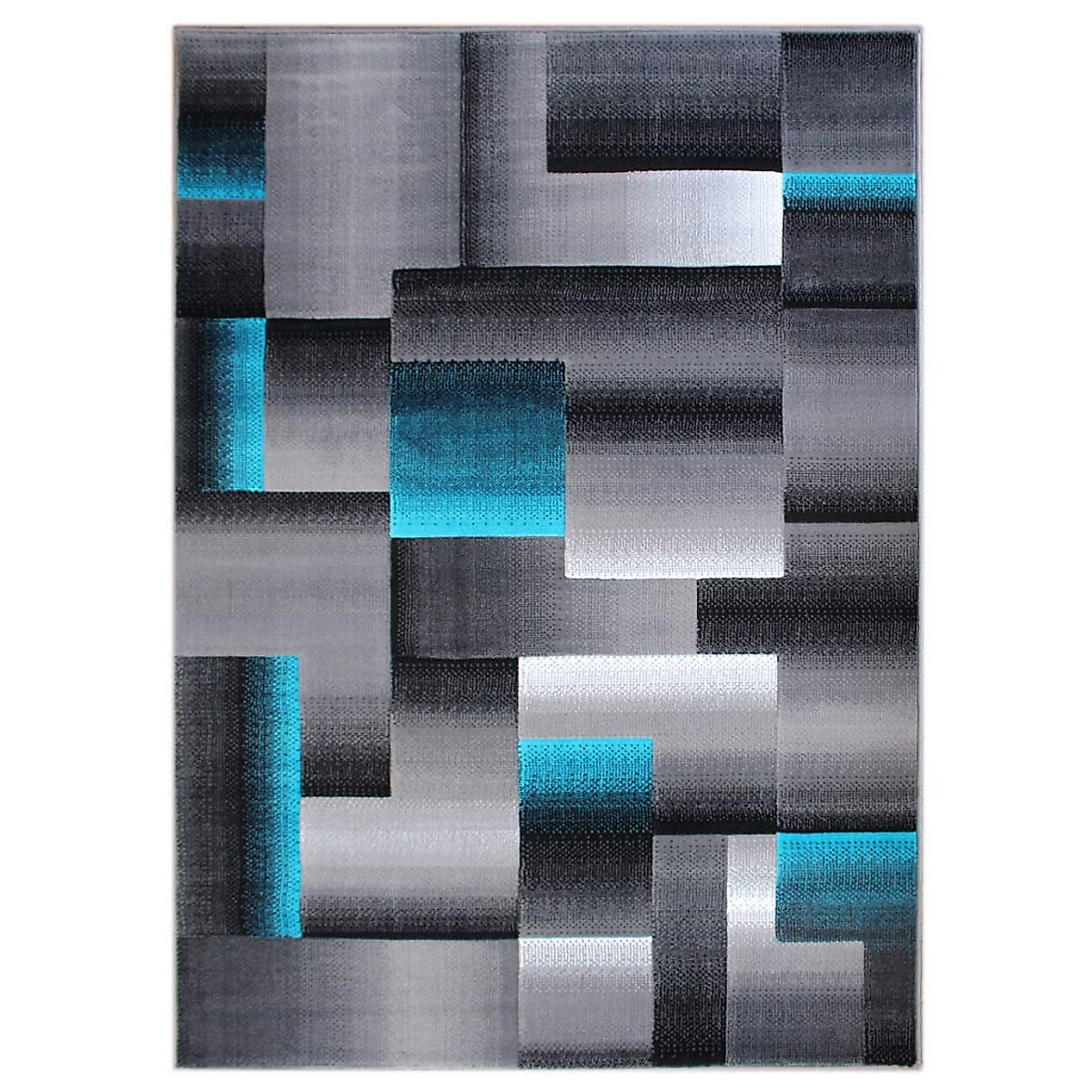 Masada Rugs, Modern Contemporary Area Rug, Turquoise Grey Black (6 Feet X 9 Feet)