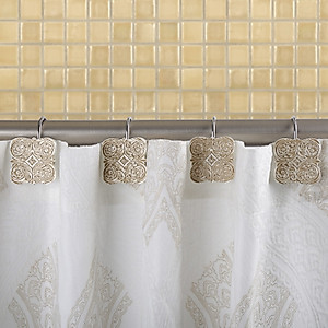 Creative Scents Shower Curtain Hooks Set of 12 Shower Set Rings 100% Rust Free -for Bathroom Shower Curtain Rod Victoria Collection (Beige)