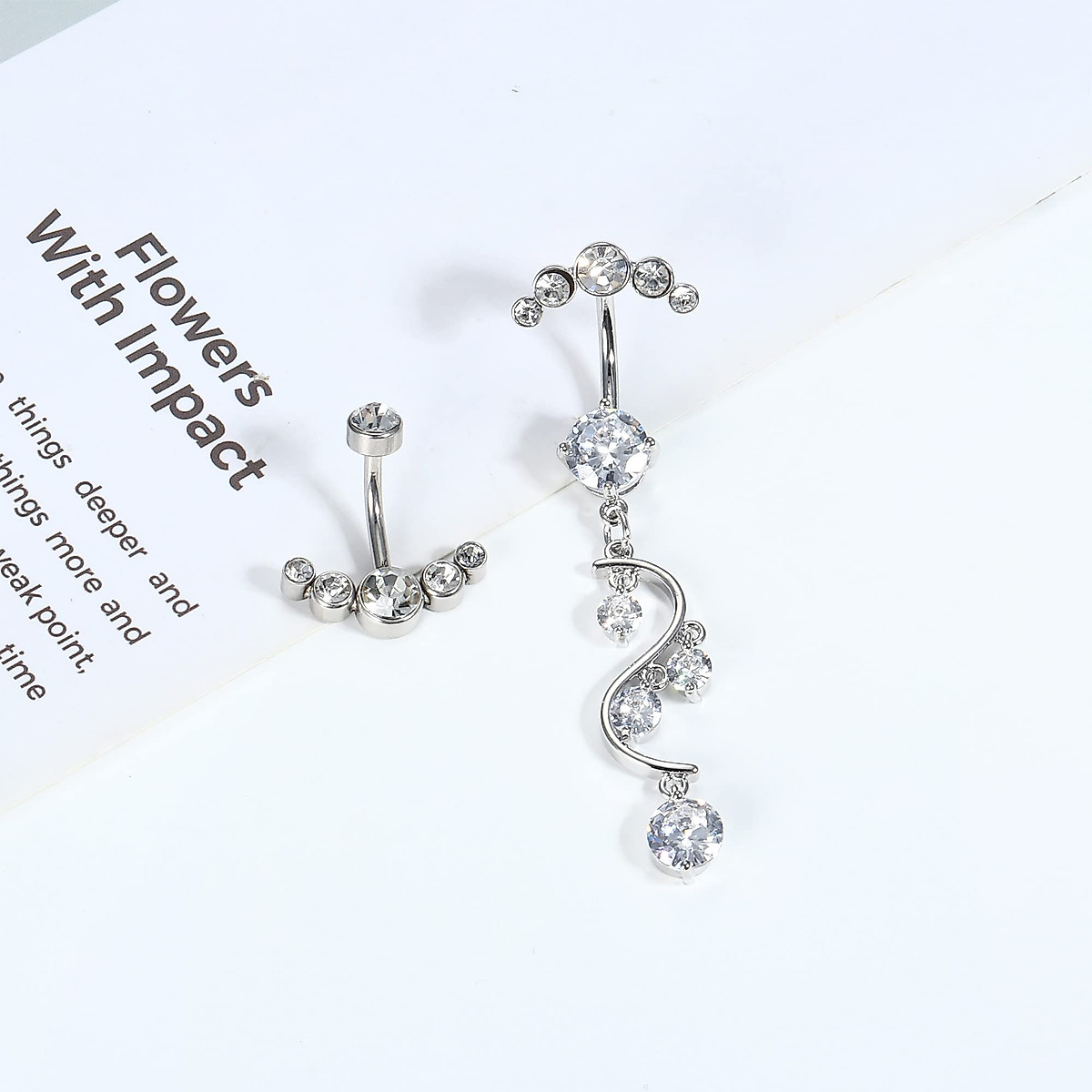 FIASASO Crystal Belly Button Ring for Women Unique 14G 316L Stainless Steel Dangle Belly Rings Belly Piercing Jewelry Navel Barbell Bling Crystals Body Jewelry long dangle