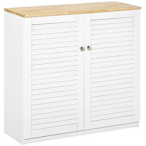 HOMCOM Sideboard Buffet Cabinet, Kitchen Cabinet, Coffee Bar Cabinet with Double Louvered Doors and Adjustable Shelf for Living Room, Hallway, White