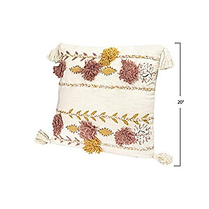 Creative Co-Op Creative Co-Op Cotton Embroidered Pillow with Tassels and Applique, Multicolor