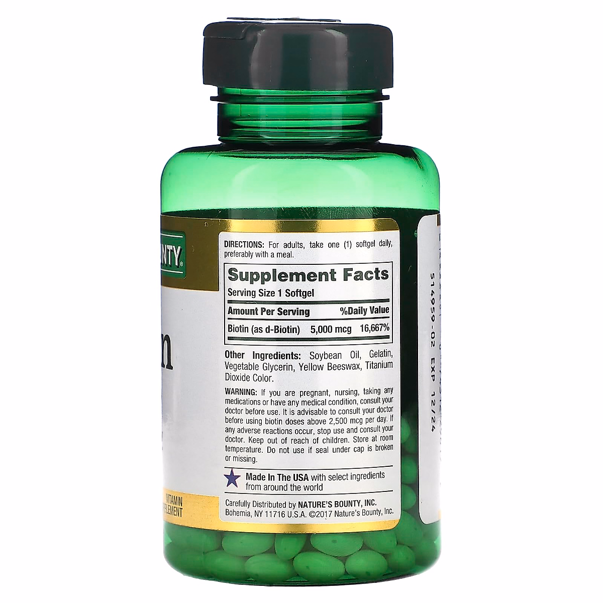 Nature's Bounty Biotin, Vitamin Supplement, Supports Metabolism for Cellular Energy and Healthy Hair, Skin, and Nails, 5000 mcg, 150 Softgels