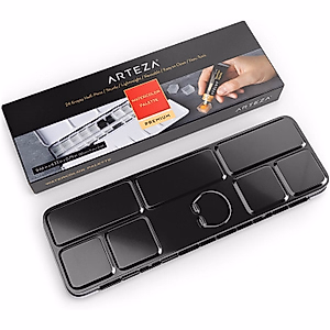 ARTEZA Empty Watercolor Palette Tin, 24 Half Pans, Customizable Portable Empty Half Pans for Watercolor Paints