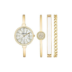 Anne Klein Women's Japanese Quartz Dress Watch with Metal Strap, Gold, 4.5 (Model: AK/1470WTST)