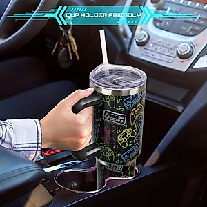 puhnhsv 40 oz Gaming Tumbler With Handle and Straw, 30oz Insulated Stainless Gaming Tumbler Coffee Travel Mugs Cup Water Bottle Game Lovers Gifts for Men Boys