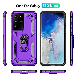 Androgate for Samsung Galaxy S21 Ultra 5G Case with HD Screen Protectors, Military-Grade Metal Ring Holder Kickstand 15ft Drop Tested Shockproof Cover Case for Samsung Galaxy S21 Ultra Purple