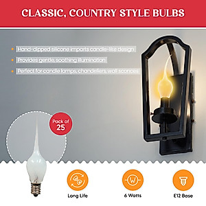 Creative Hobbies® Country Style Incandescent Silicone Dipped Light Bulbs - 6 Watt, S6 Shape, for Candle Lamps & Chandeliers | Box of 25