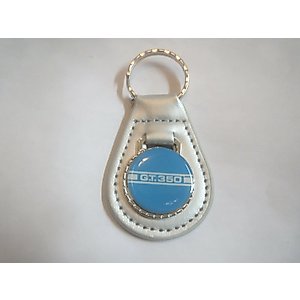 1965 1966 1967 1968 1969 1970 SHELBY GT-350 WHITE STRIPE ON BLUE LEATHER KEYCHAIN - SILVER