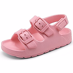 INMINPIN Toddler Boys Girls Buckle Sandals Comfort Open Toe Sandal with Adjustable Back Strap, Pink, 5 Toddler