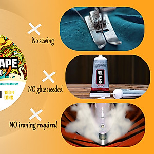 TSSART Fabric Tape - Sticky Double-Sided Tape Strong Adhesive Cloth Tape Press-on Tape, No Sewing or Ironing, Gluing, Alterations and Hemming Tape - 1/4inch Wide 180FT Long