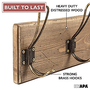 Ilyapa Barnwood Coat Rack Wall Mount - Wood Wall Mount Coat Rack with Hooks, 6 Metal Hooks - for Hats, Coats, Kitchen, Bedroom, and More - Barnwood