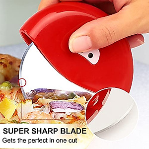 Pizza Cutter Wheel - 2 Pack Pizza Slicer Cutter，3 Inch Super Sharp Stainless Steel Blade with Protective Plastic Guard Cover and Easy To Clean (Red)